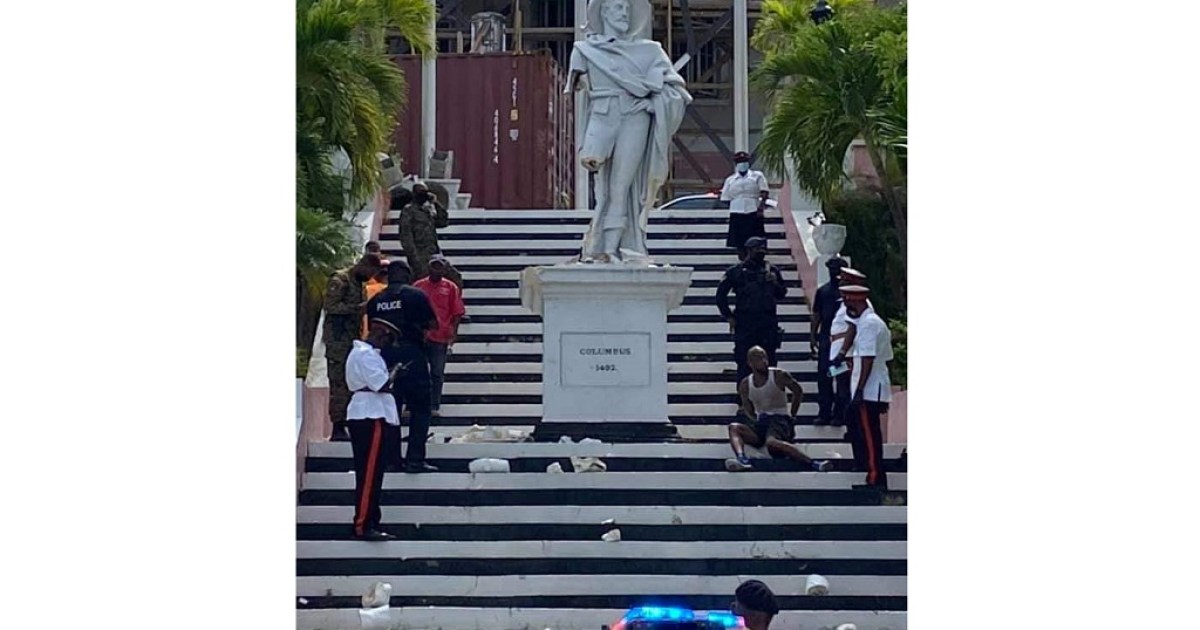 Bahamas: Man damages Christopher Columbus statue at Government House ...