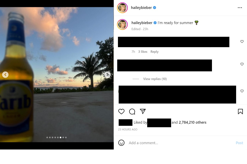 Carib beer among Hailey Bieber’s Instagram pics - Loop News
