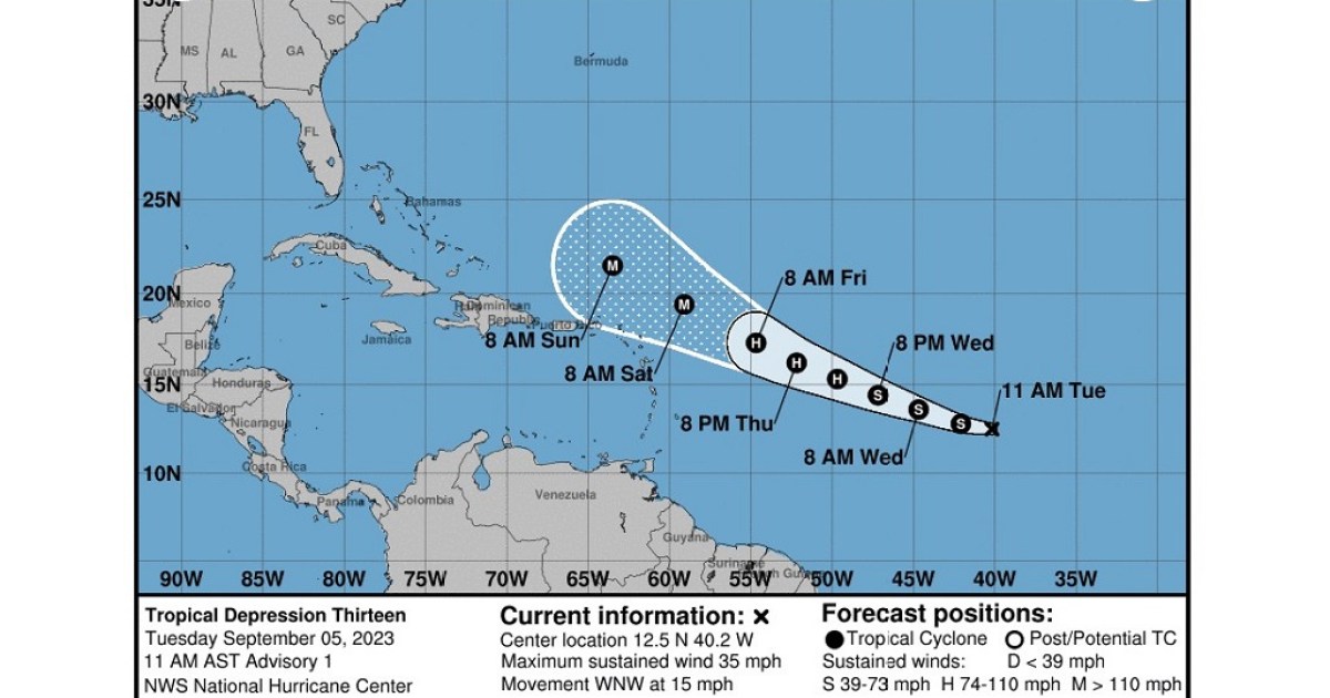 Tropical Depression 13 forms in Central Tropical Atlantic - Loop News